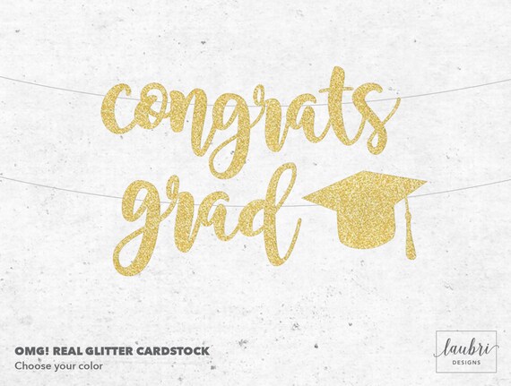 Congrats Grad Calligraphy Glitter Custom Banner