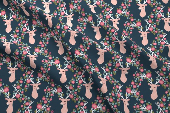 Woodland Deer Fabric Floral Deer // Deer Head with Flowers