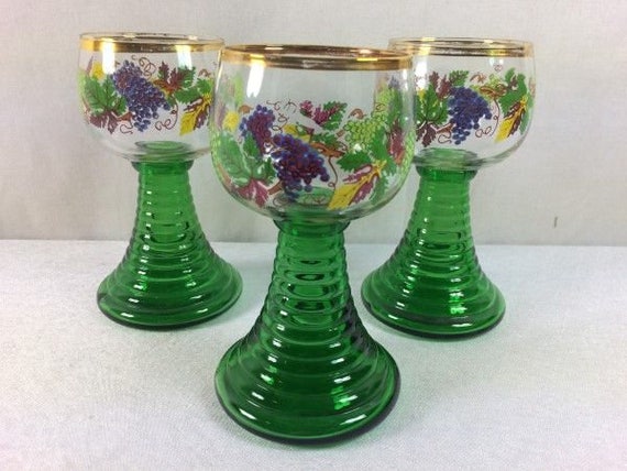 Roemer Glass Green Stemmed German Wine Glasses