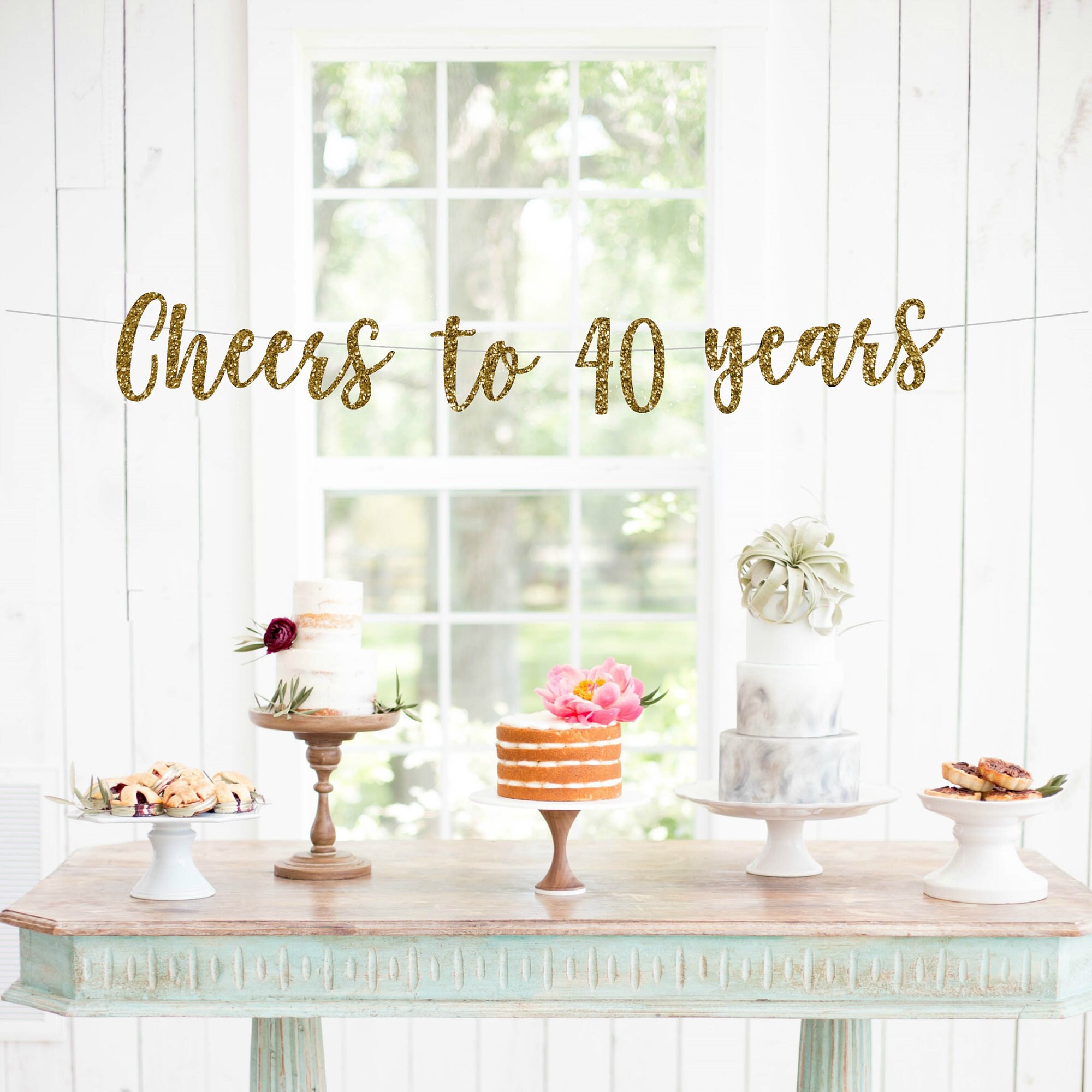 Cheers to 40 Years Banner 40th Birthday Decoration 40 and