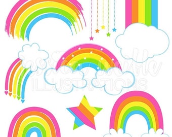 Pastel Rainbows Clipart Scrapbook printables Vector Rainbow