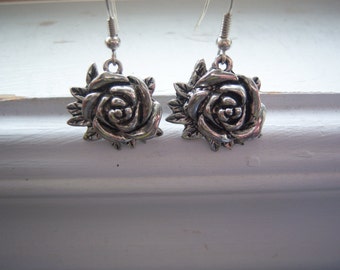 Wire Rose Flower Earrings-Wire Rose Flower Jewelry-Rose Flower