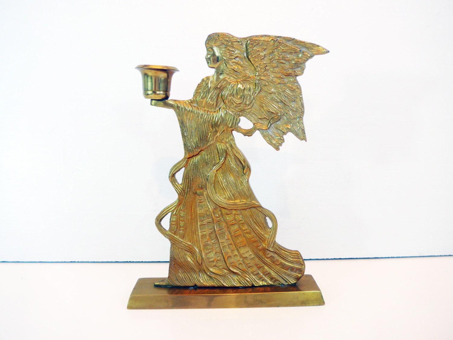 Vintage Large Solid Brass Angel Candlestick Holder - Single Tall Heavy ...