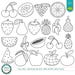 Fruits Digital Stamp Pack Black and White Clipart / Fruits