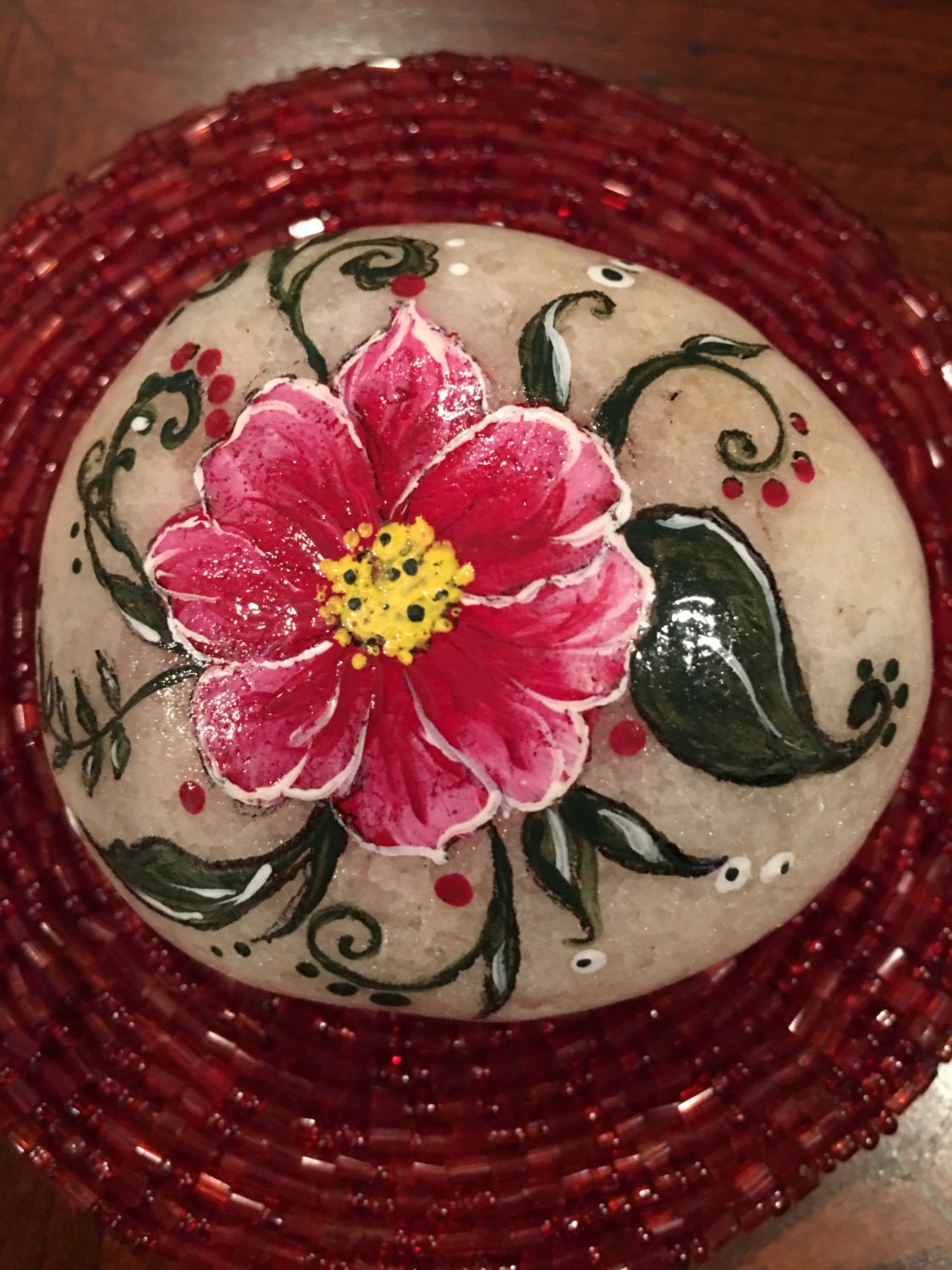 Hand painted floral stone stone painting stone art