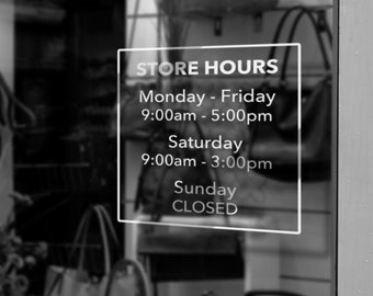 STORE HOURS CuStOm Window Decal Business Shop Storefront Door