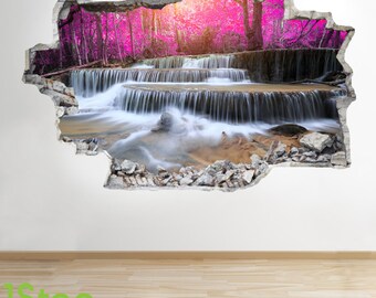 Waterfall wall decal vinyl waterfall photo forest wall decal