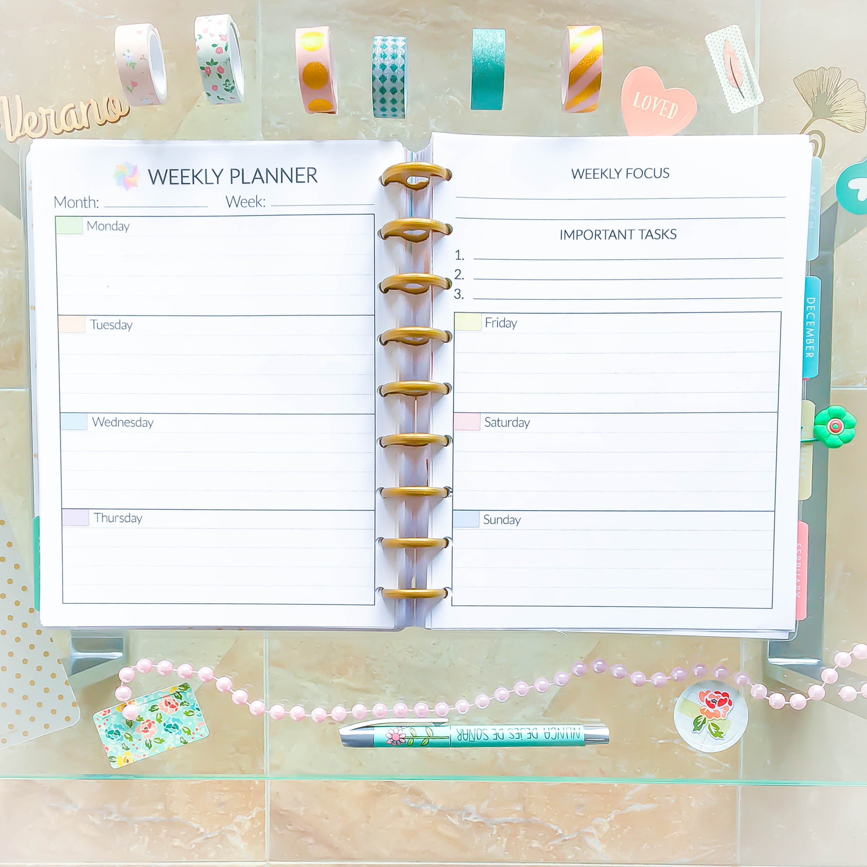 Happy Planner Weekly Inserts Lined Weekly Planner Printable