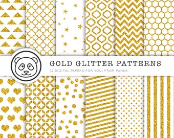 Gold Glitter digital paper White and Gold Glitter Patterns