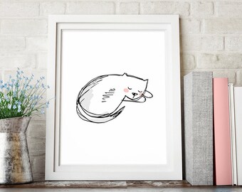 Grey cat art | Etsy
