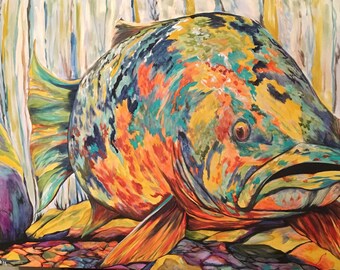 Colorful fish art | Etsy