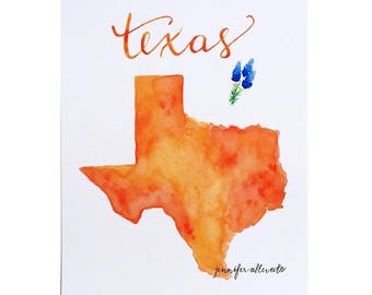 Texas watercolor | Etsy