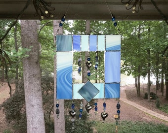 Fused Glass Bowl Boiled Blues and Greens