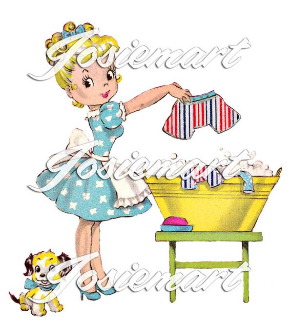 Vintage Digital Download Laundry Day Wash Girl Blonde Vintage