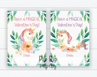 Rainbow Unicorn Valentines Printable DIY Instant Download