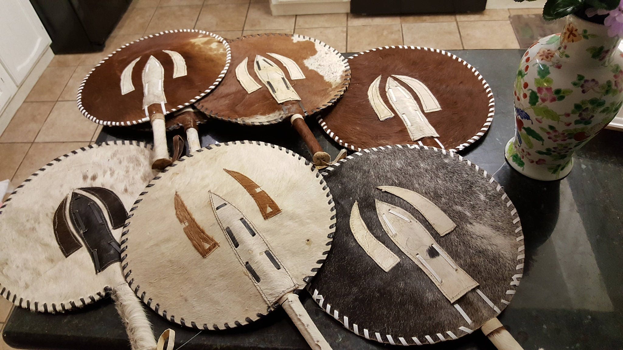 Round African Title Men Hand Fan/ Igbo amaka Hand made animal