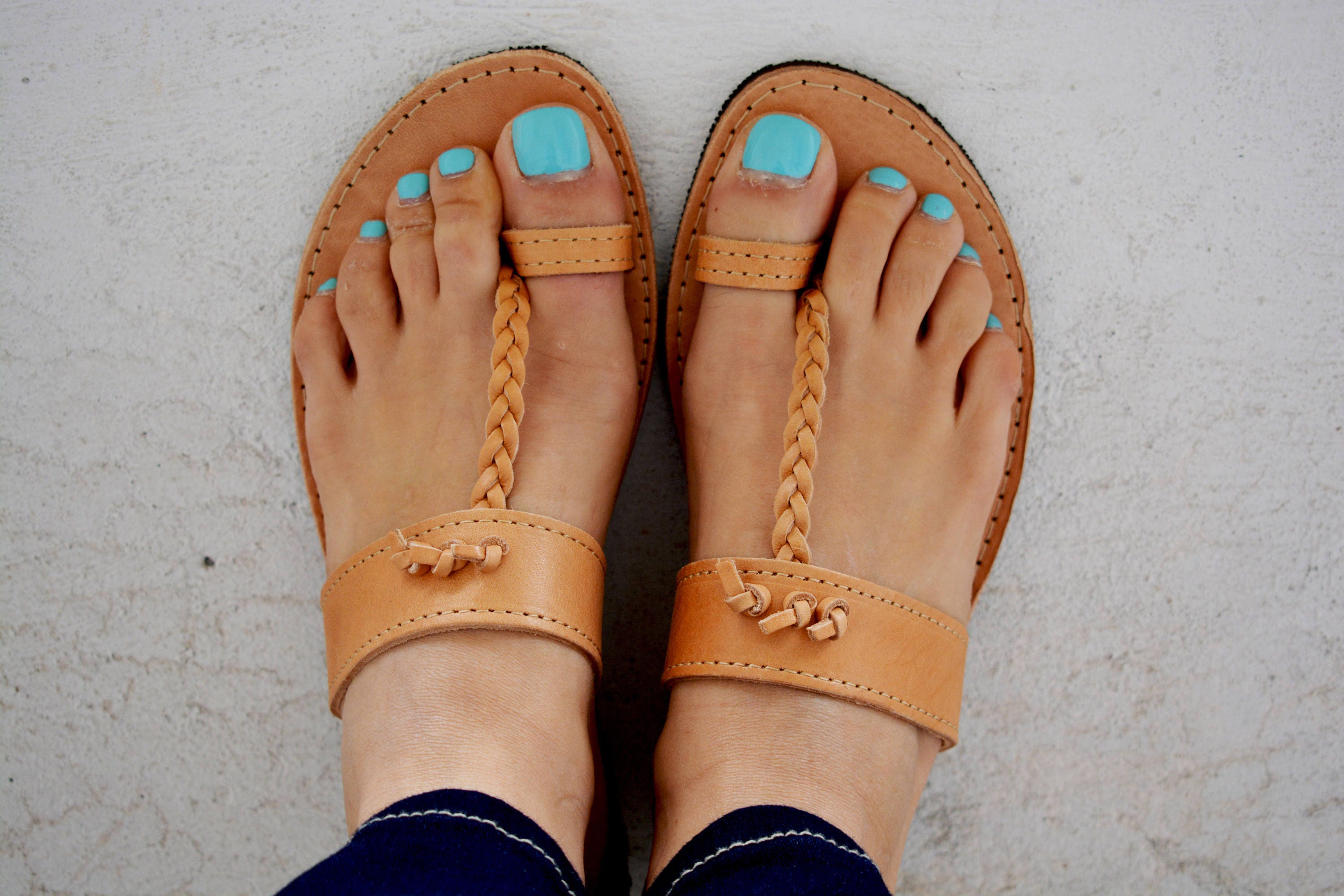 Greek Toe ring Sandals Slip-on Leather Sandals Braided