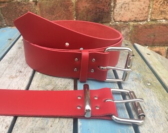 Red leather belt | Etsy