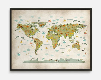 Kids world map | Etsy