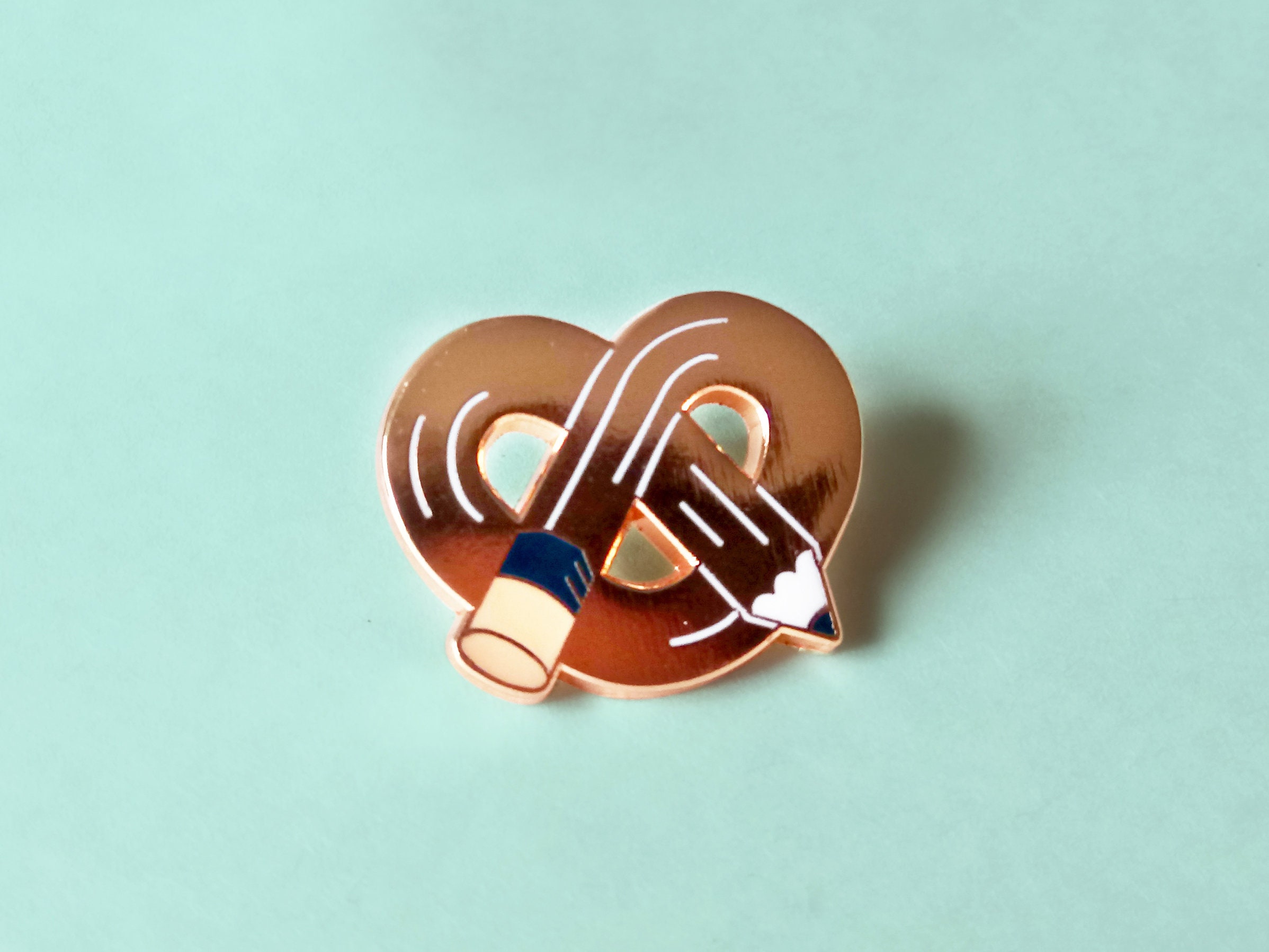 rose gold PRETZEL PENCIL hard enamel pin badge Lapel pin