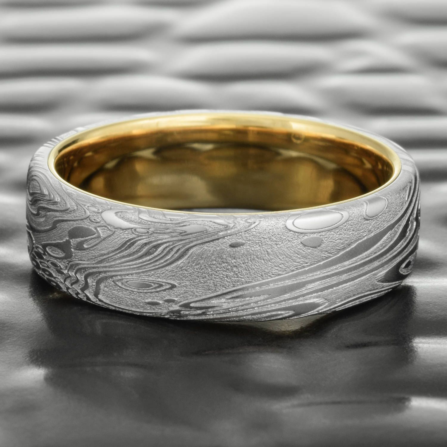 Damascus Steel Ring Women Wedding Band for Women Ocean