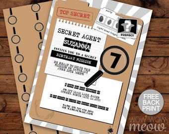 Secret Agent Party Invitations Spy Birthday Invites INSTANT