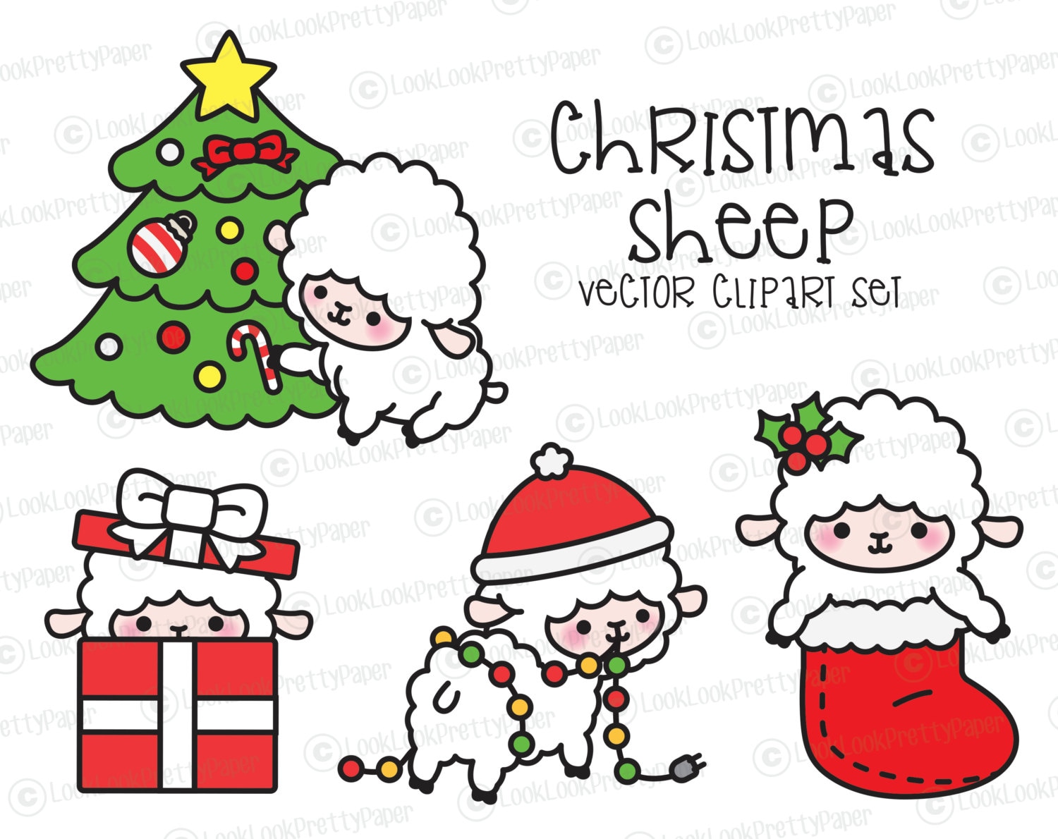 Premium Vector Clipart Kawaii Christmas Sheep Cute