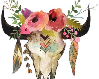 Floral bull skull | Etsy