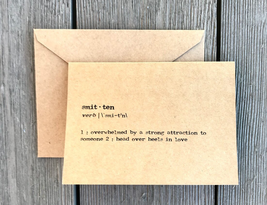 smitten definition greeting card in typewriter font with