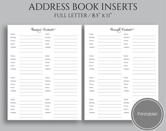 Contact Page Address Book Printable Phone Numbers A5 A4