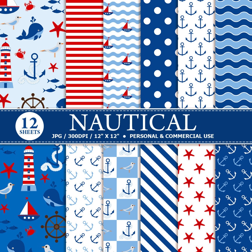 12 Nautical Digital Scrapbook Paper digital paper patterns
