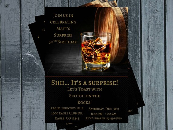 Liquor Birthday Party Invitation Scotch Birthday Invitation