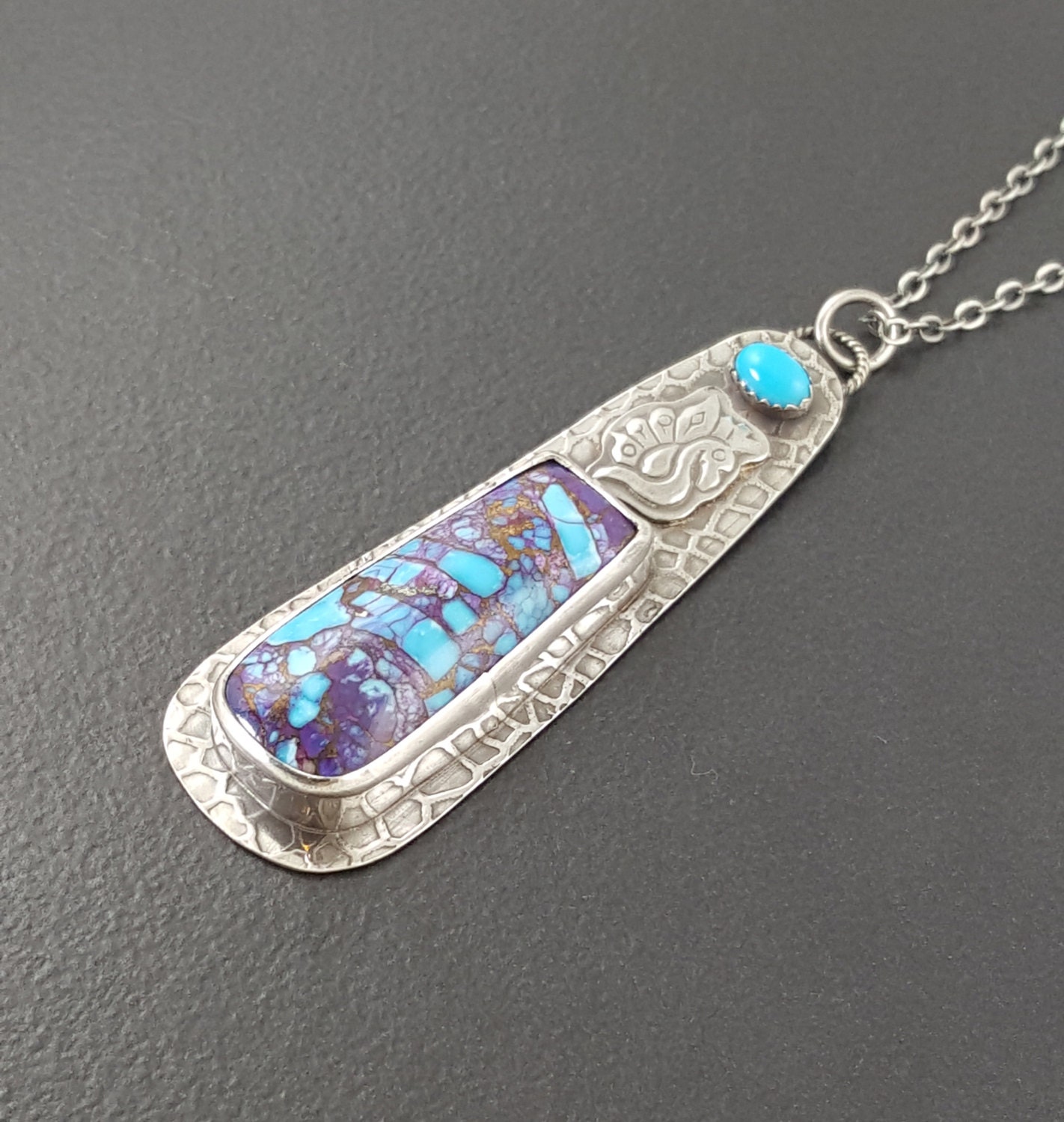 Turquoise Copper Matrix Necklace blue and purple sterling