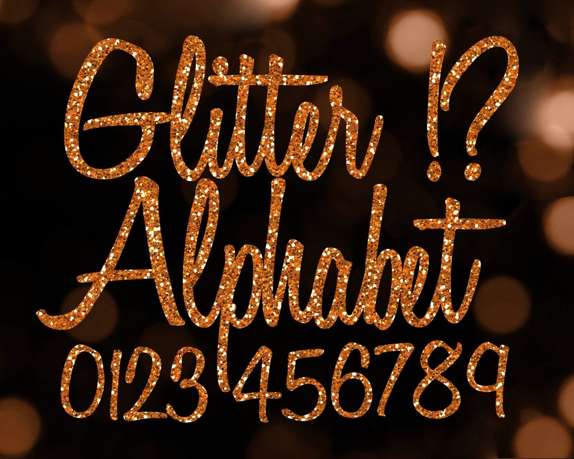 Orange Glitter Alphabet Clipart: Digital Glitter Alphabet Clip