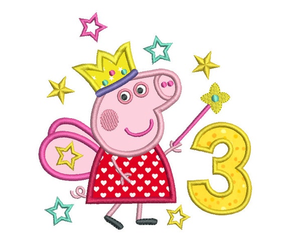 3rd Birthday Machine Embroidery Applique Design, Peppa Pig Third ...