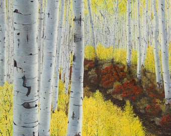 Aspen trees painting | Etsy