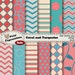 Coral and Turquoise Digital Paper in checkers chevron