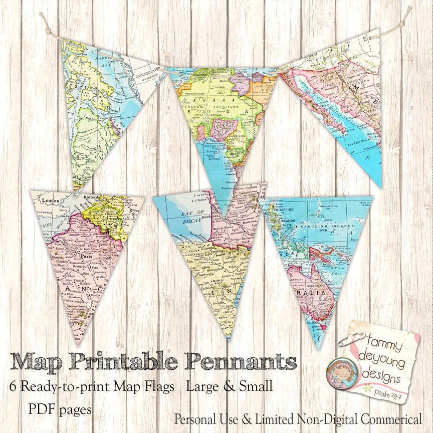 Map Banner Bunting Map Party Pennant Flags printable map