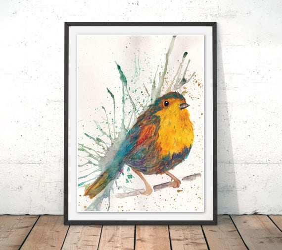 Robin Splatter Art Print Bird Illustration Watercolour