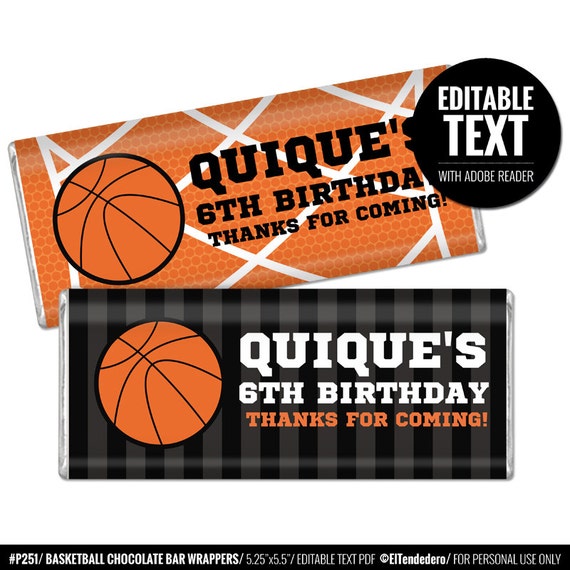 Basketball Chocolate Bar Wrappers. Birthday Chocolate Bar
