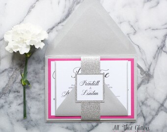 Silver Glitter Wedding Invitation Pink Silver Wedding