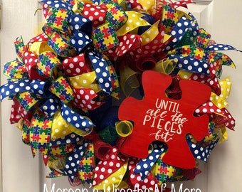 Autism wreath Autism awareness wreath puzzle piece wreath