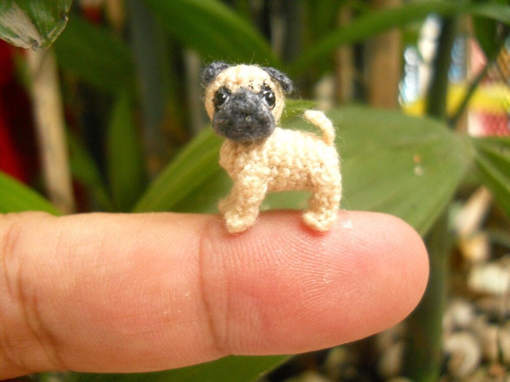 Micro Miniature Tan Pug Dog Teeny Tiny Dollhouse Miniature