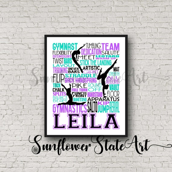 Personalized Gymnastics Poster Typography Gymnast Gift Gift