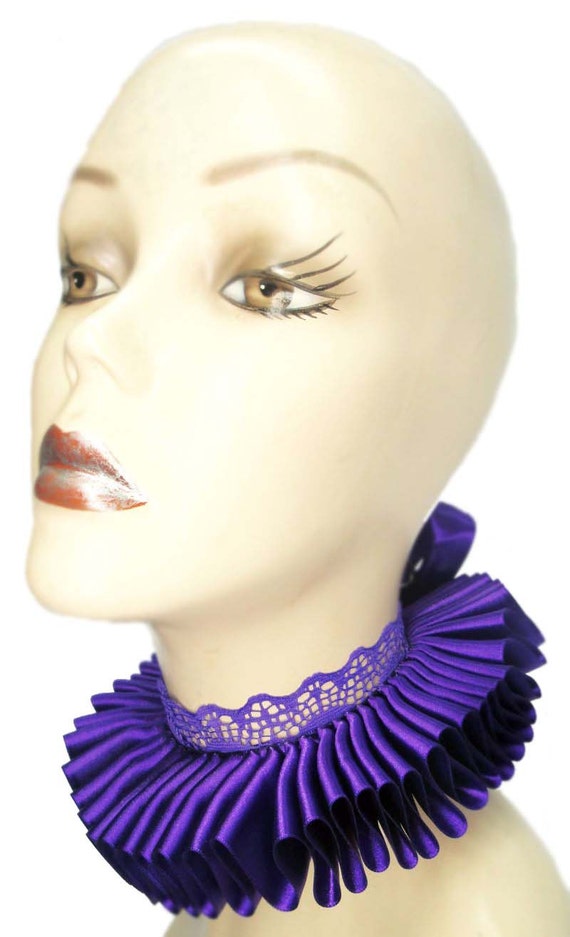 Purple Ruffled Collar Elizabethan Neck Ruff Victorian