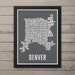 Denver typography map denver neighborhoods print denver map