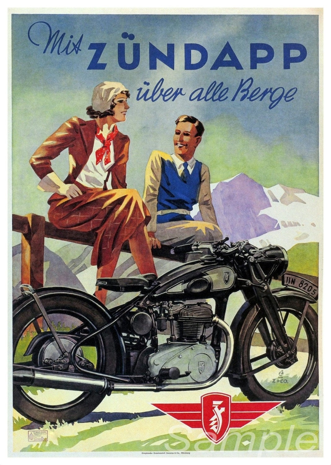 Vintage Zundapp Motorcycle Advertising Poster Print
