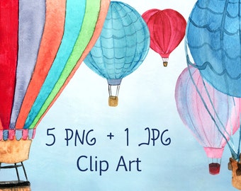 Watercolor hot air balloon pastel flowers roses anemone