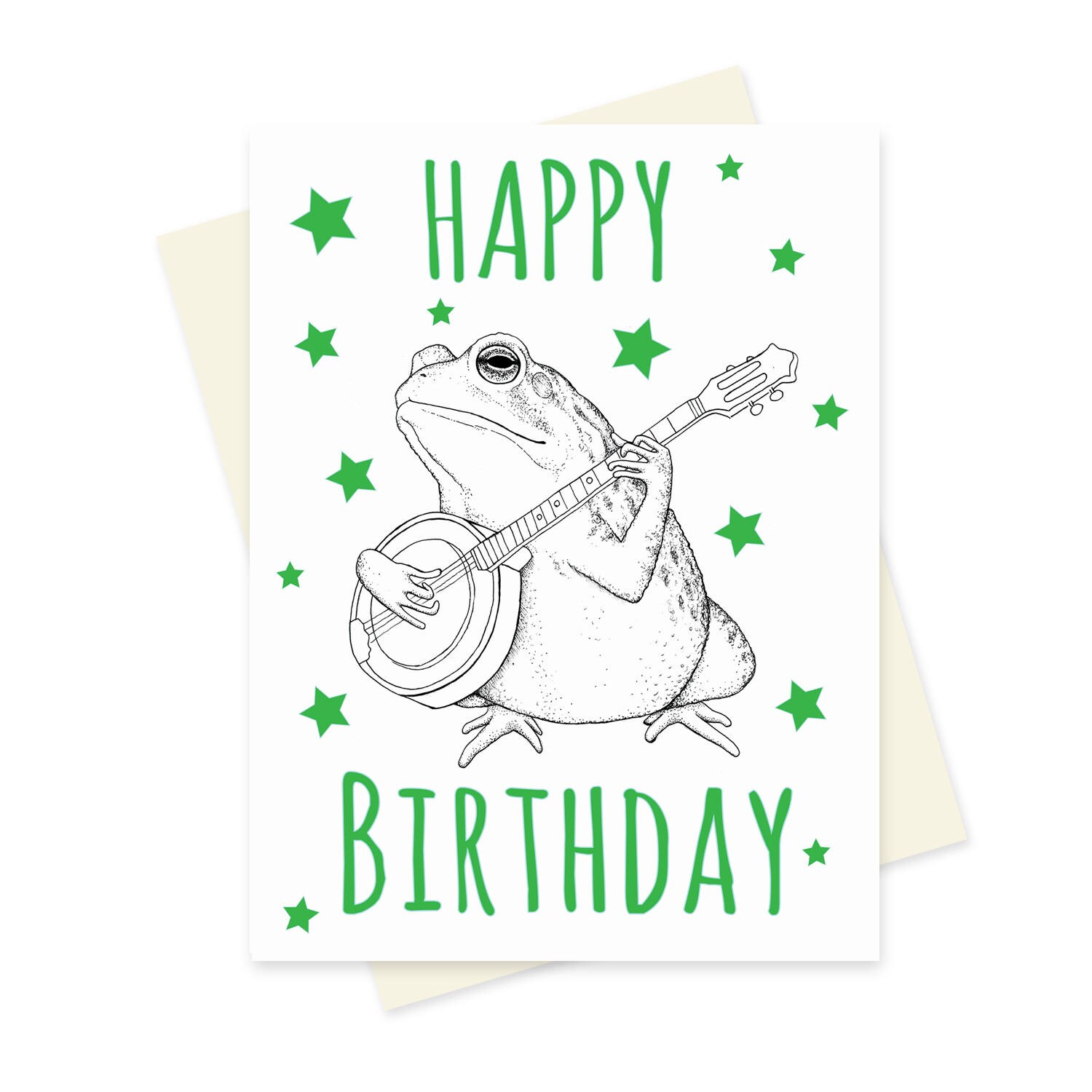 Frog Banjo Birthday Card. Bluegrass Birthday Card. Musical