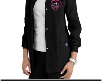 Sonographer Heart Monogram Scrub Jacket Buttersoft Button Up